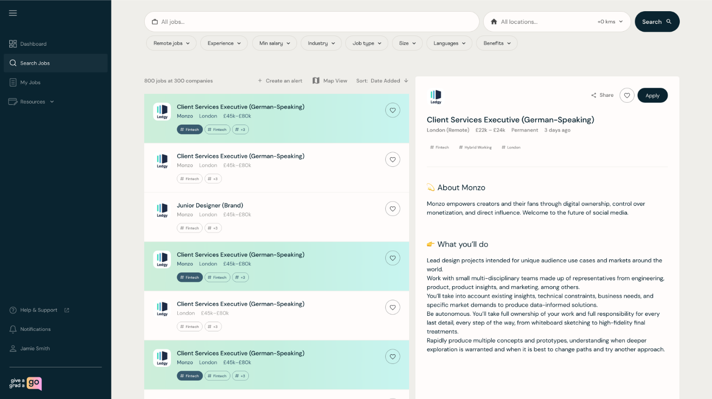 Give A Grad A Go | Custom Job Portal Development | UX Design Agency